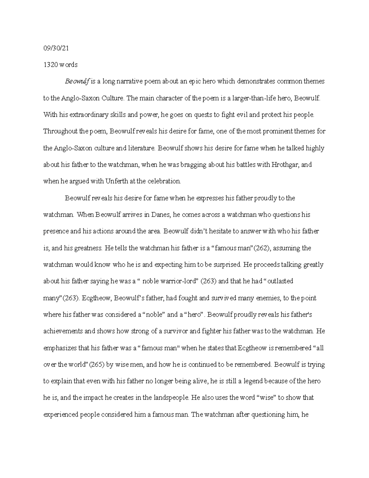 Beowulf essay - 09/30/ 1320 words Beowulf is a long narrative poem ...