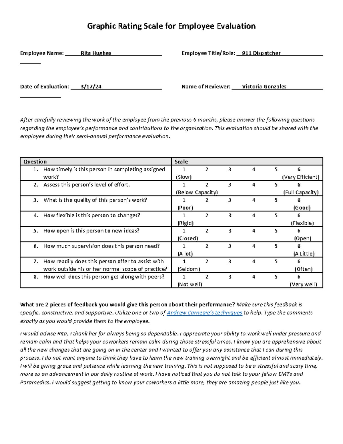 Graphic Rating Scale-1 HW - Graphic Rating Scale for Employee ...