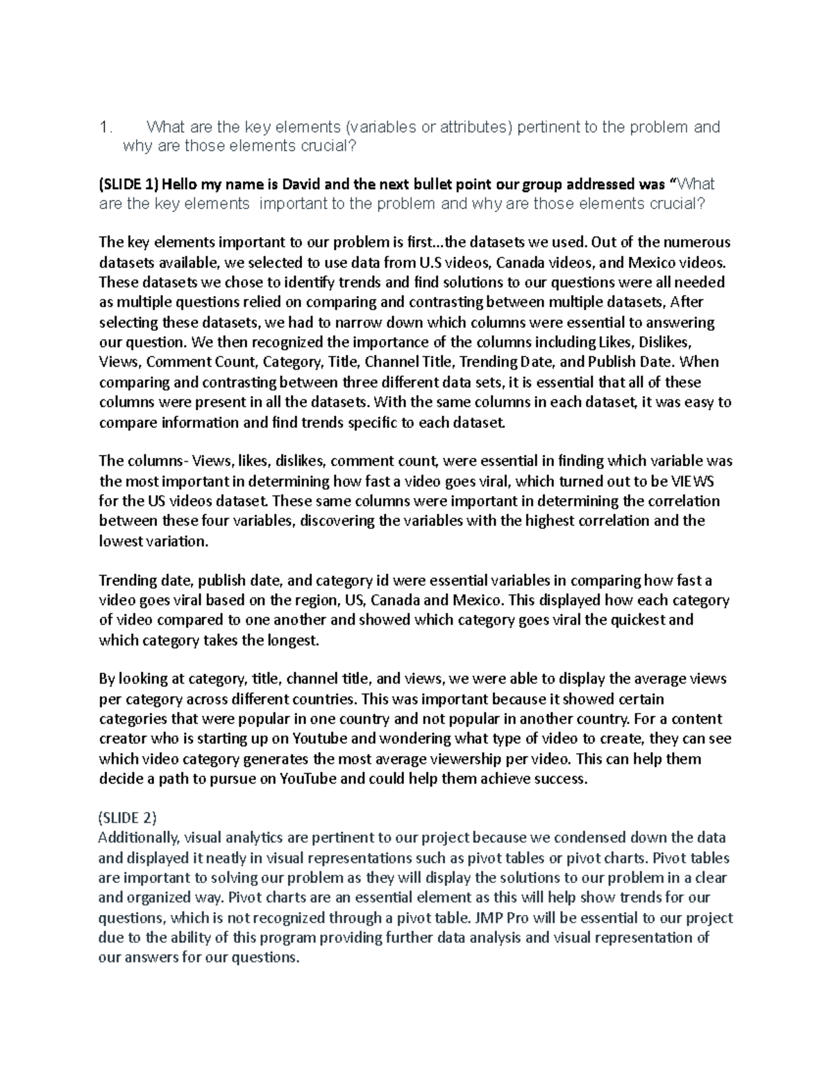 David script - good - What are the key elements (variables or ...