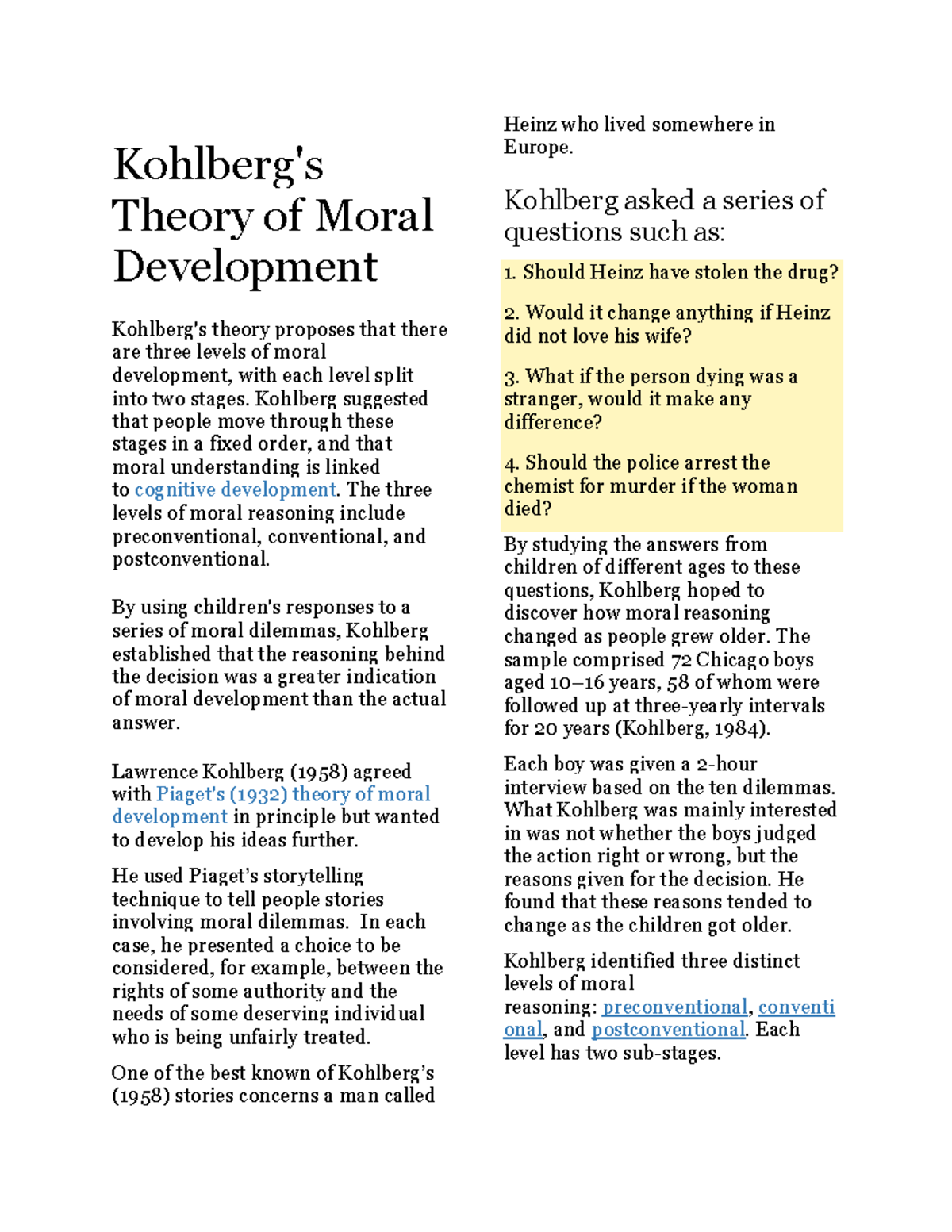 Kohlberg theory of morality to the person. - Kohlberg's Theory of Moral ...