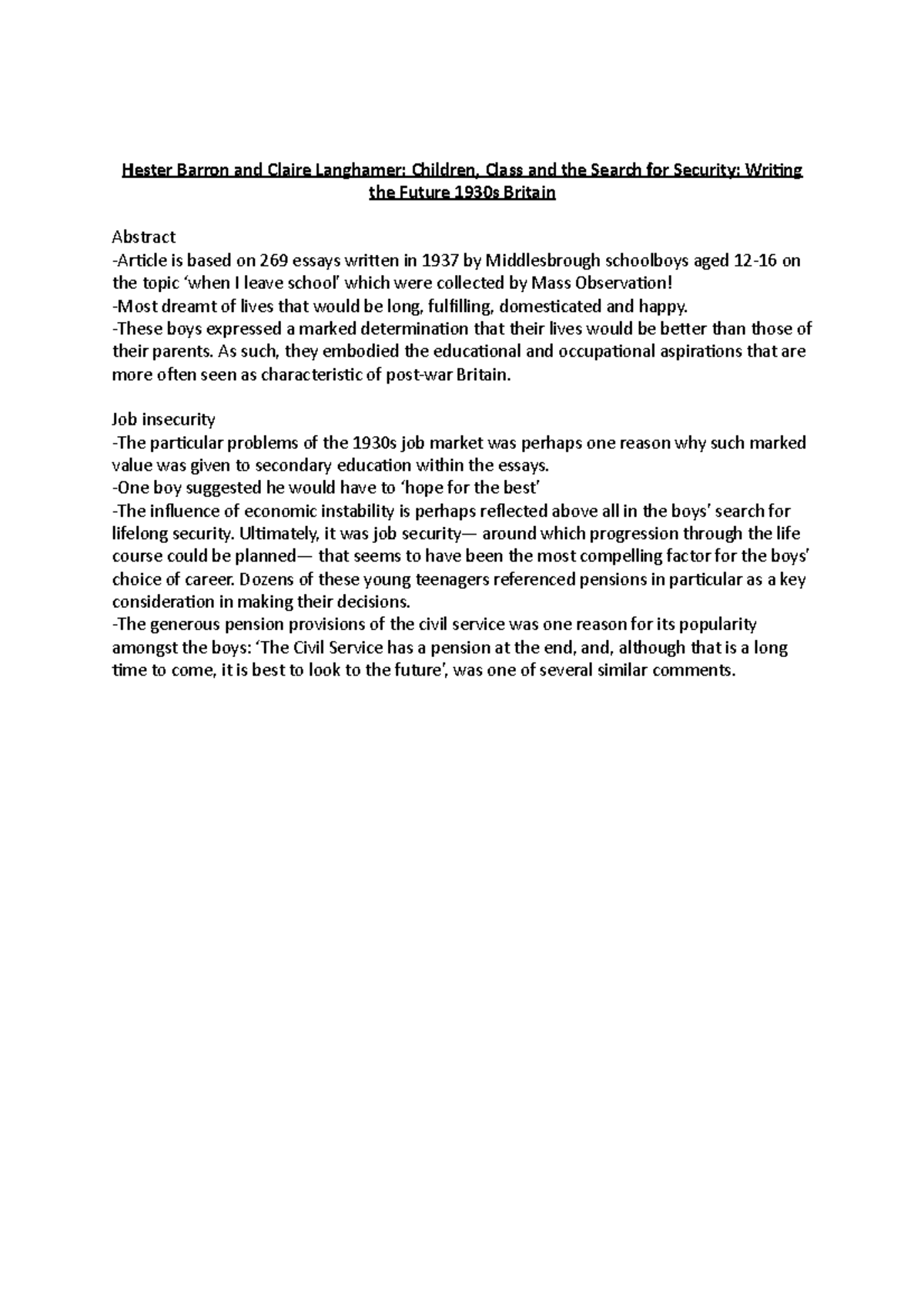 Barron and Langhamer- children and class - Hester Barron and Claire ...