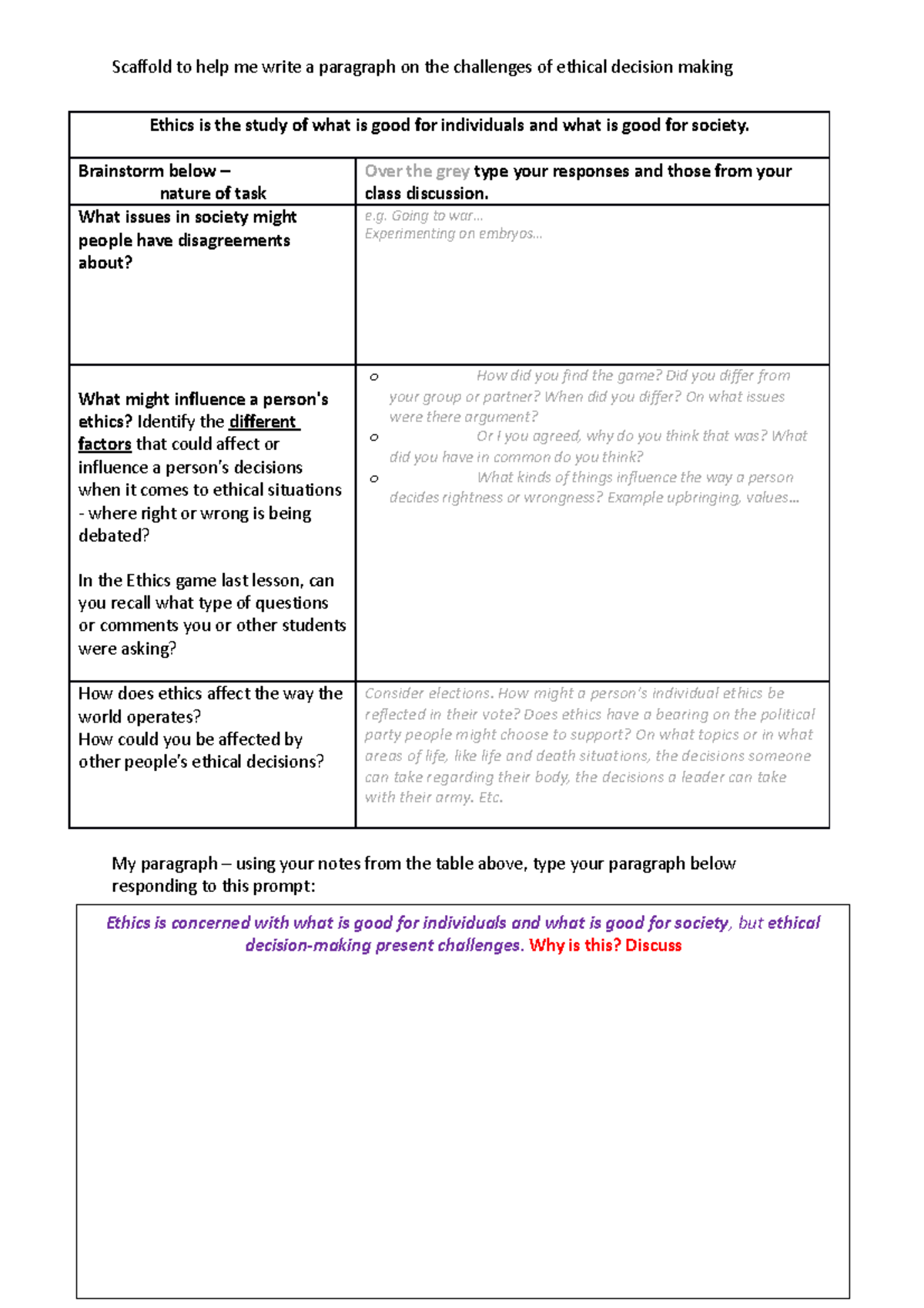 Wk1 Scaffold for paragraph - Studocu