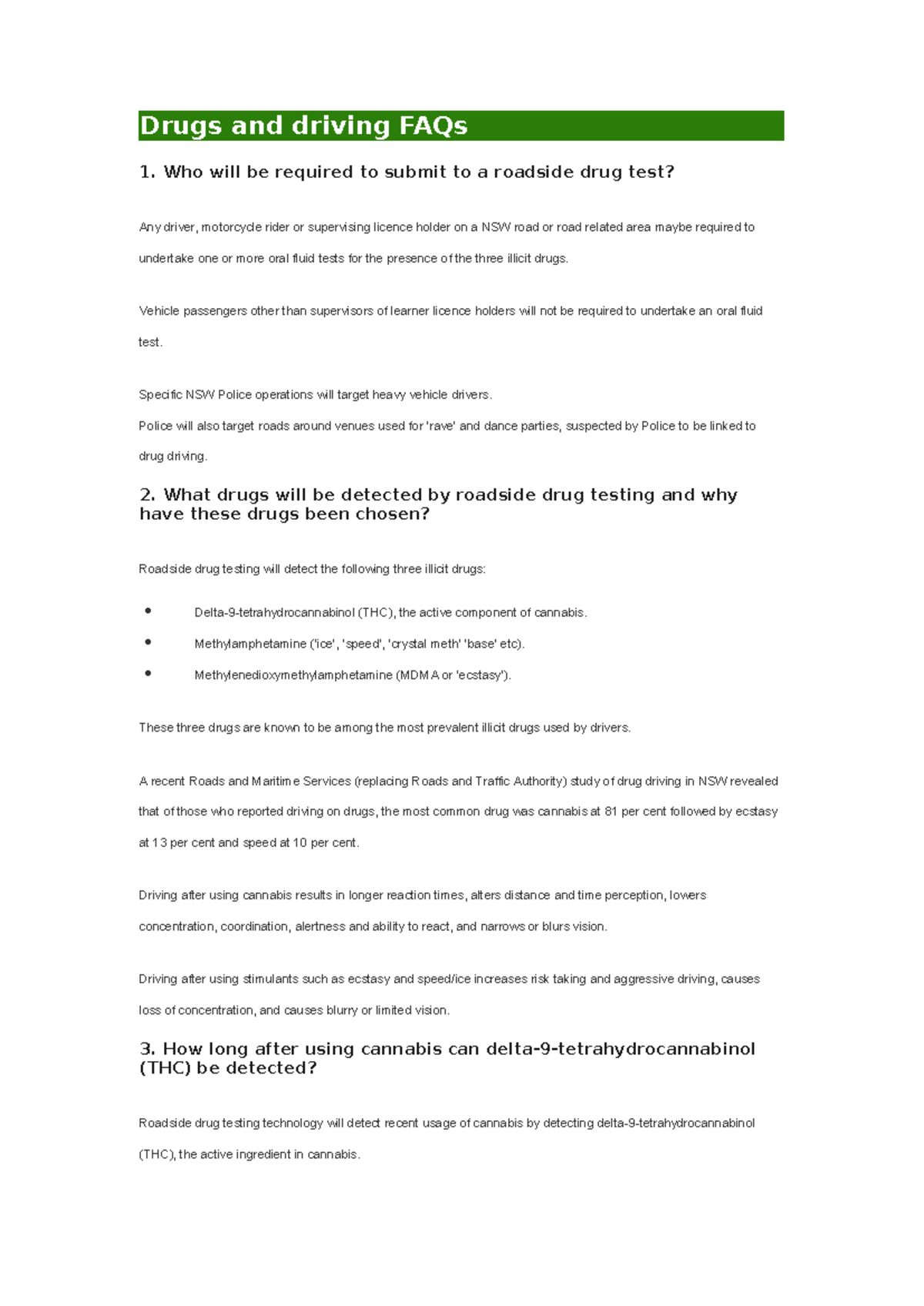 Drugs and driving faqs - faqs on drug and drivng - Drugs and driving ...