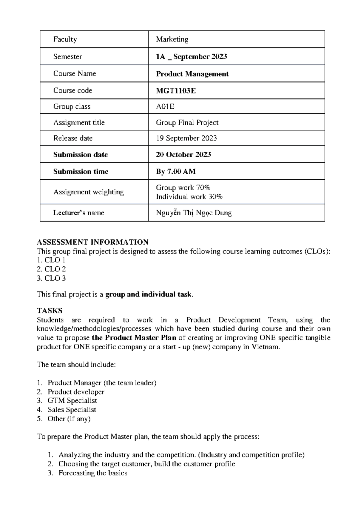 MGT1103E Product Management A01E Group final project - Faculty ...