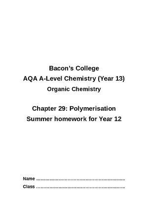 Chemistry - A2 - A Level - Sixth Form (A Levels) - Studocu