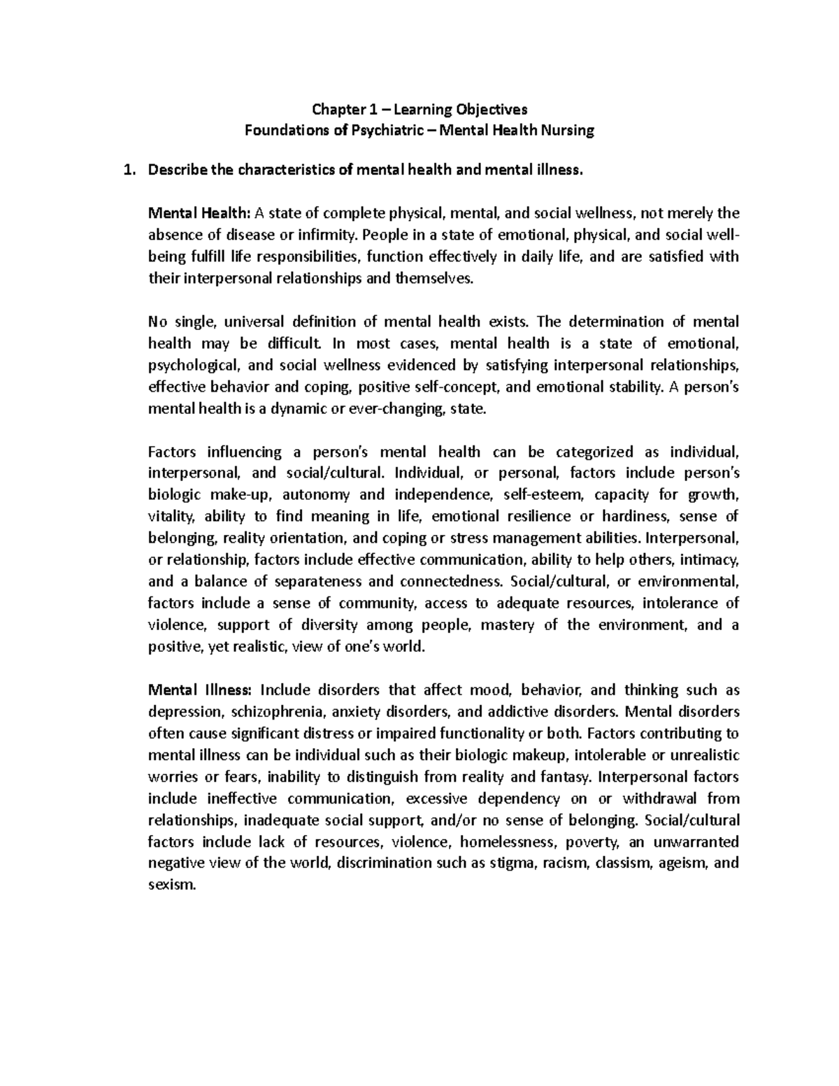 Chapter 1 - Learning Objectives - Chapter 1 – Learning Objectives ...