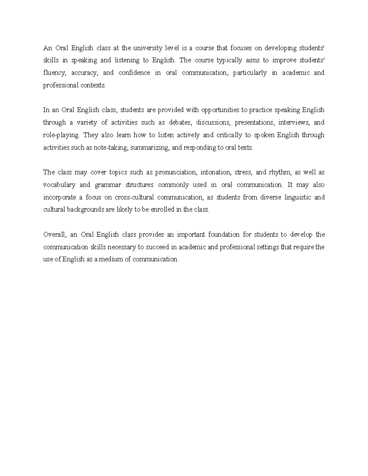 Oral English, Speaking Class - class notes - An Oral English class at ...