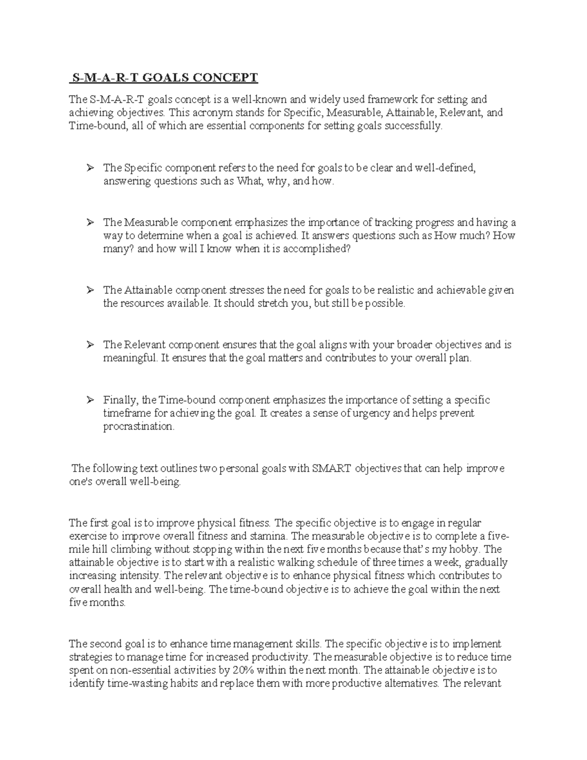 Personal Goal Using S M A R T Criteria S M A R T GOALS CONCEPT The S