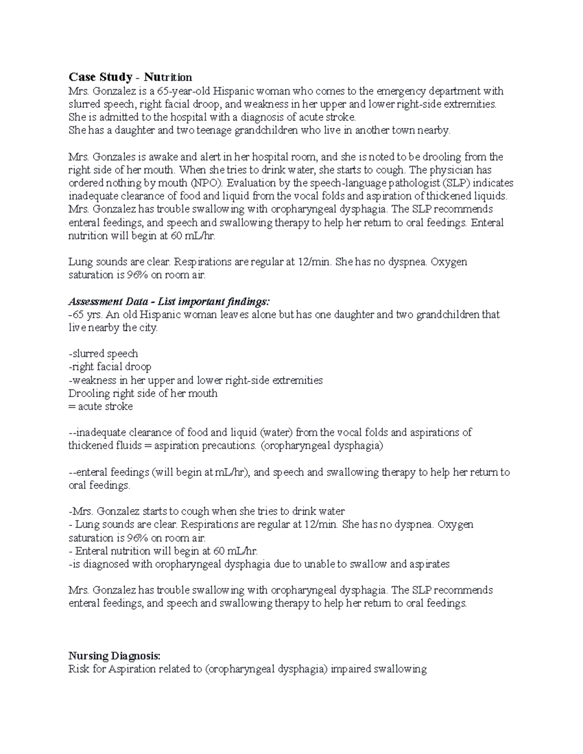 Nutrition putting it all together case study - Case Study - Nutrition ...