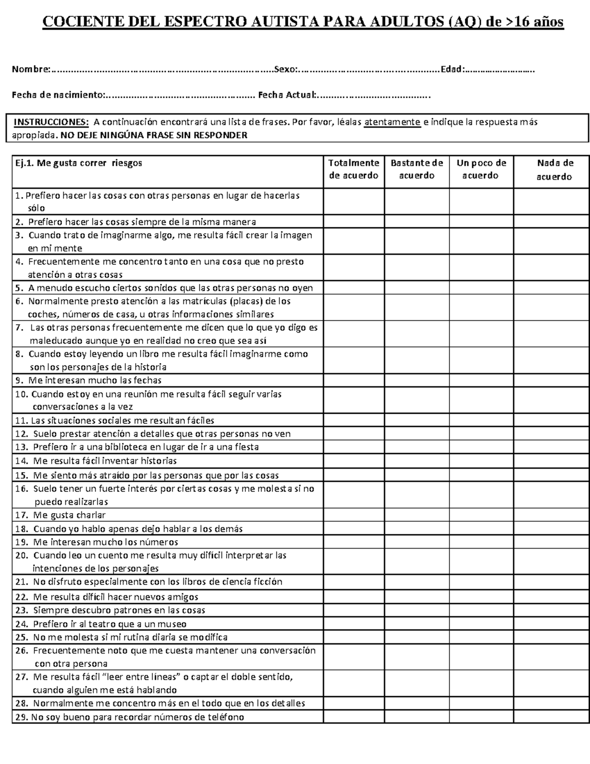 AQ-Adultos - Prueba AQ - COCIENTE DEL ESPECTRO AUTISTA PARA ADULTOS (AQ ...