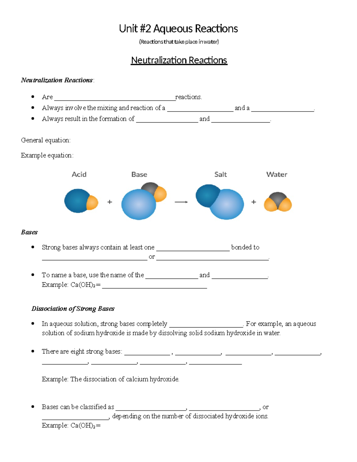 Neutralization reactions intro notes - Unit #2 Aqueous Reactions ...