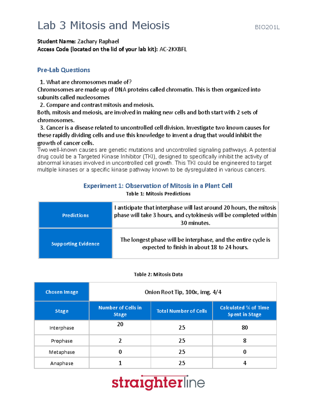 LAB 3 Straighterline - none - Student Name: Zachary Raphael Access Code ...