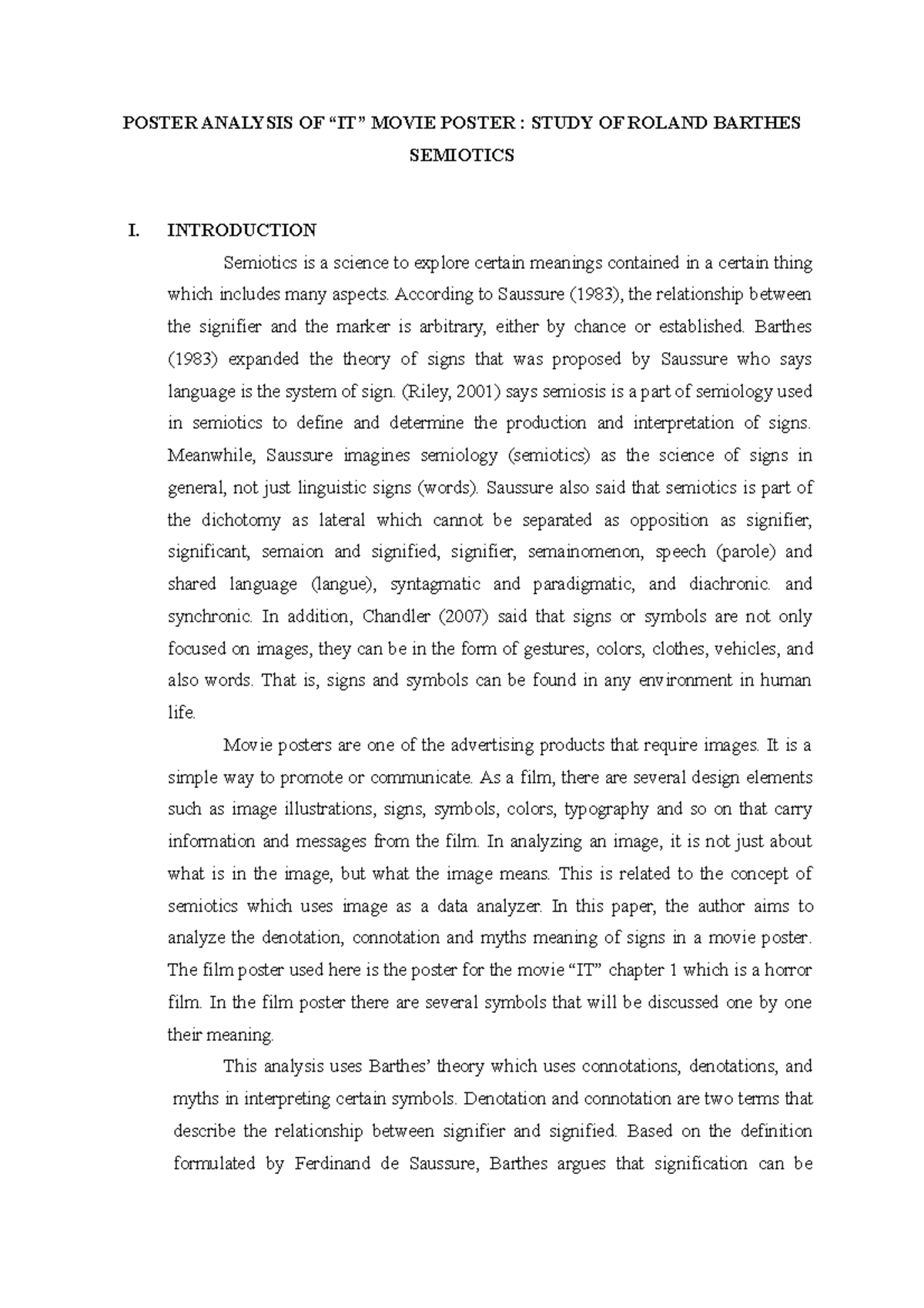 Semiotics Analysis - POSTER ANALYSIS OF “IT” MOVIE POSTER : STUDY OF ...