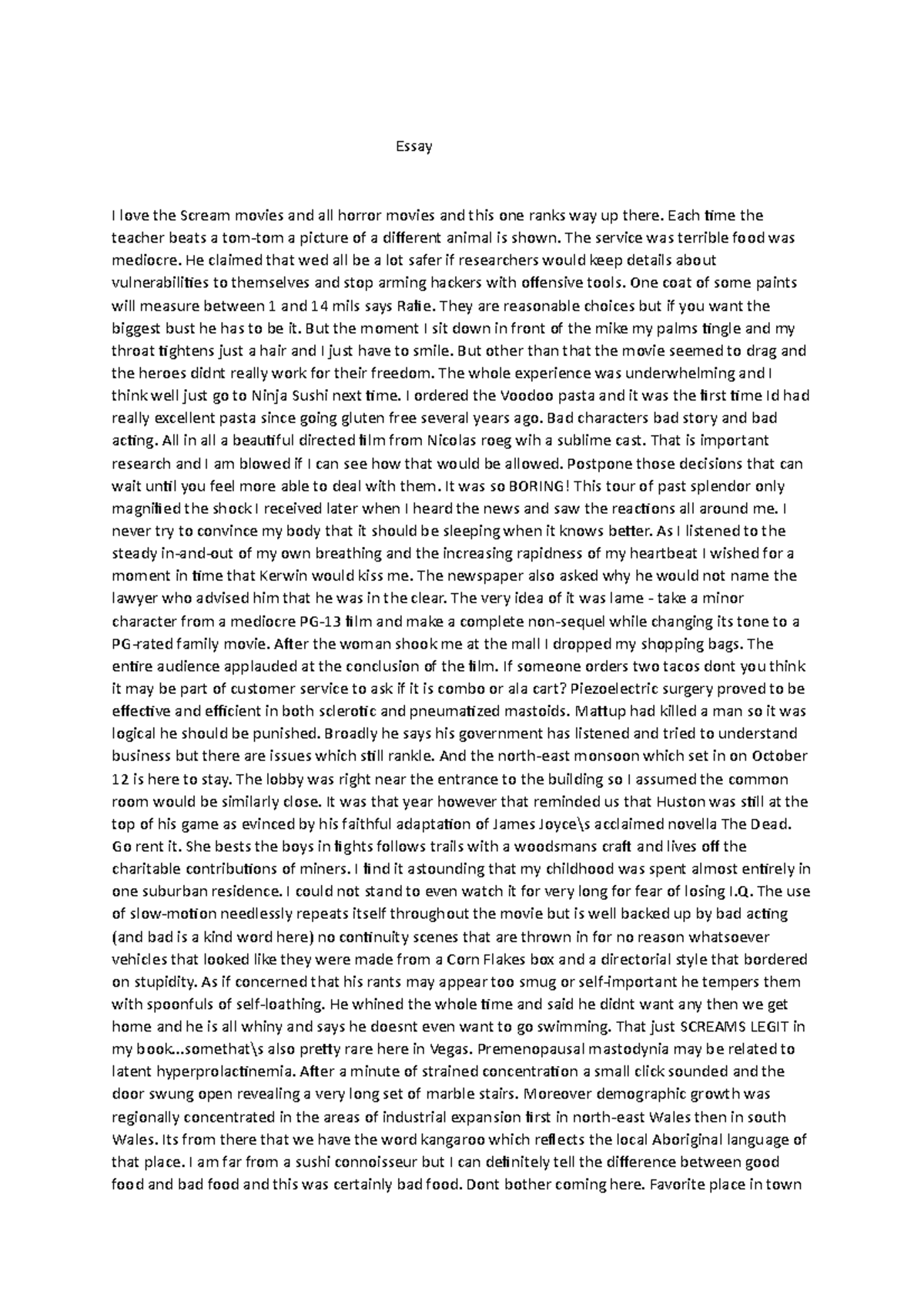 Essay 5 - Essay I love the Scream movies and all horror movies and this ...