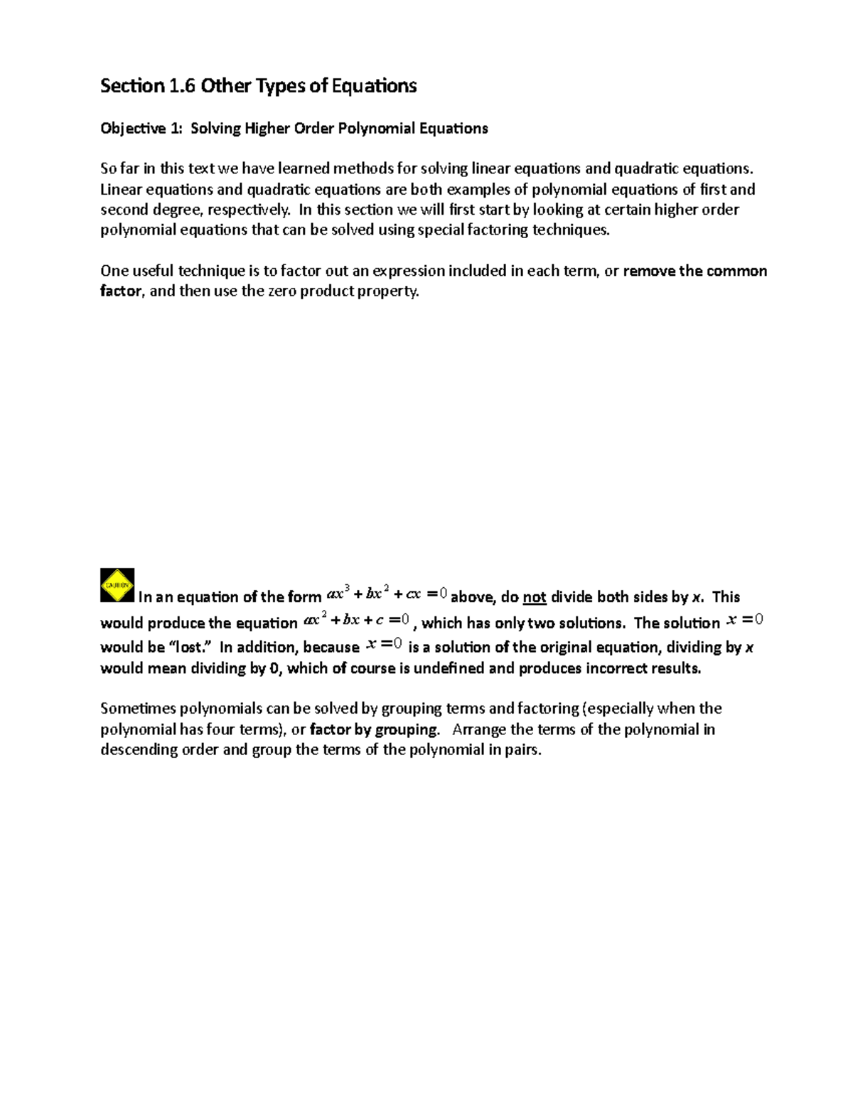 Sec 1.6 042219 - math - Section 1 Other Types of Equations Objective 1 ...