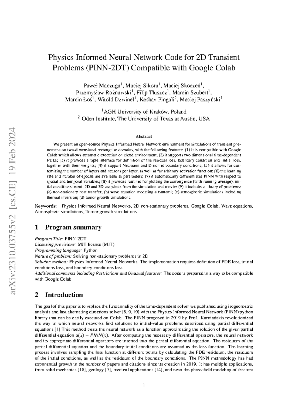 2310 - CODES - Physics Informed Neural Network Code for 2D Transient ...