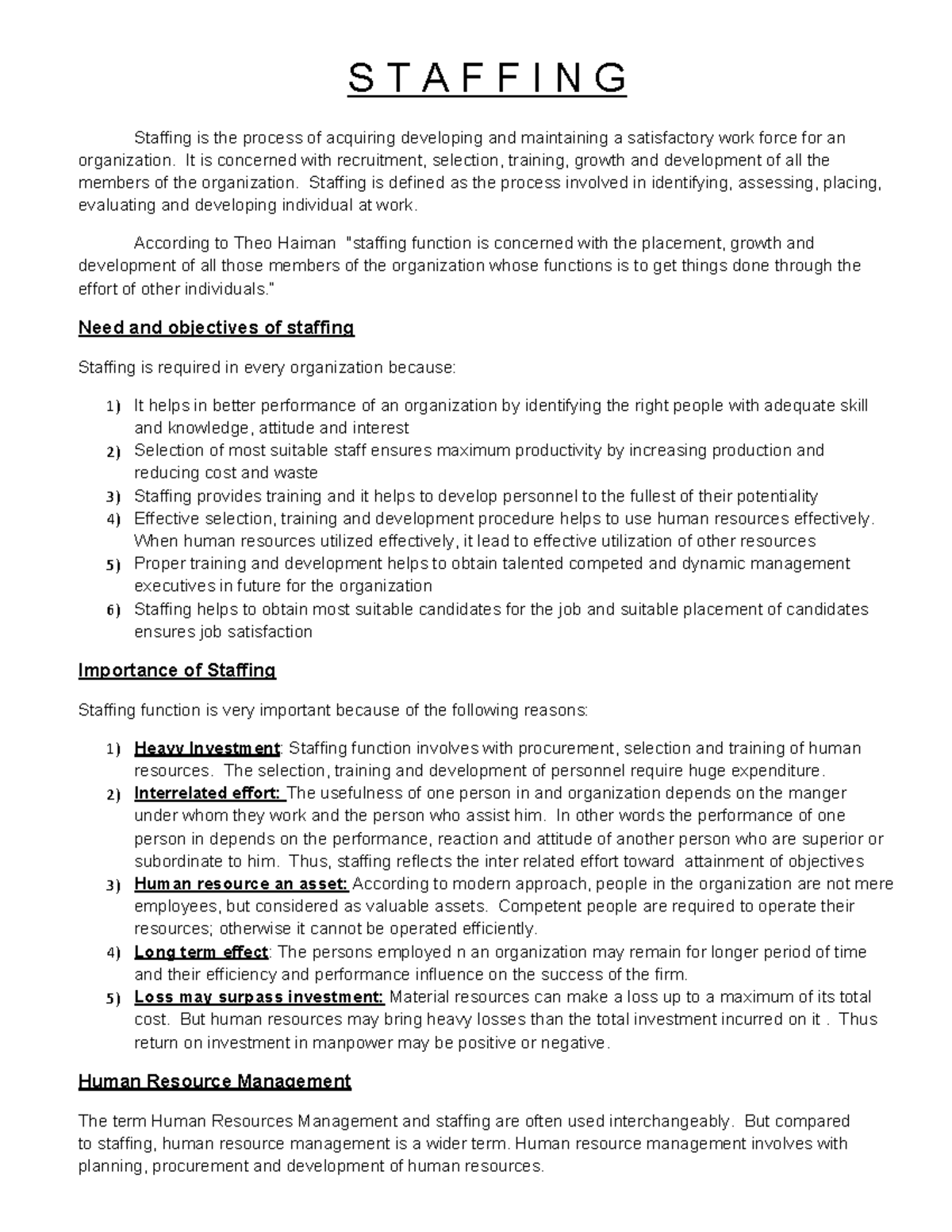 S T A F F I N G - introduction to staffing, the principles of marketing ...