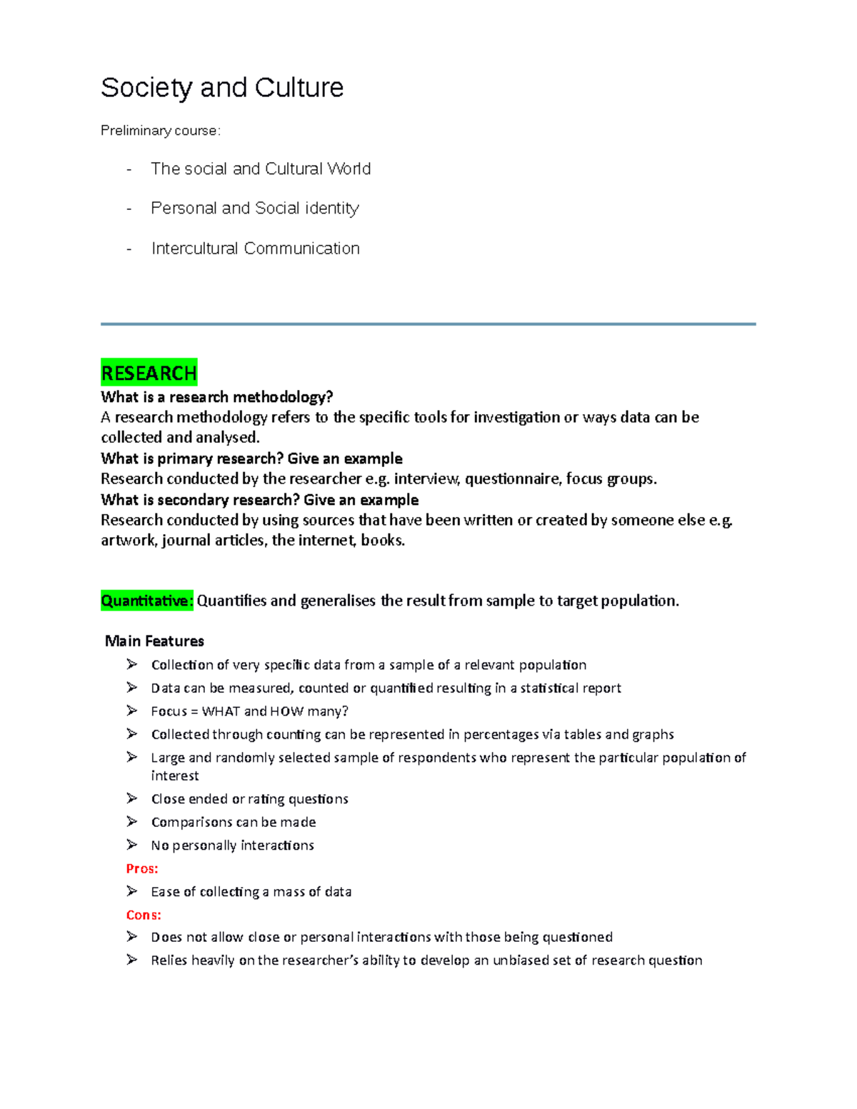 Society and Culture Notes - Society and Culture Preliminary course: The ...