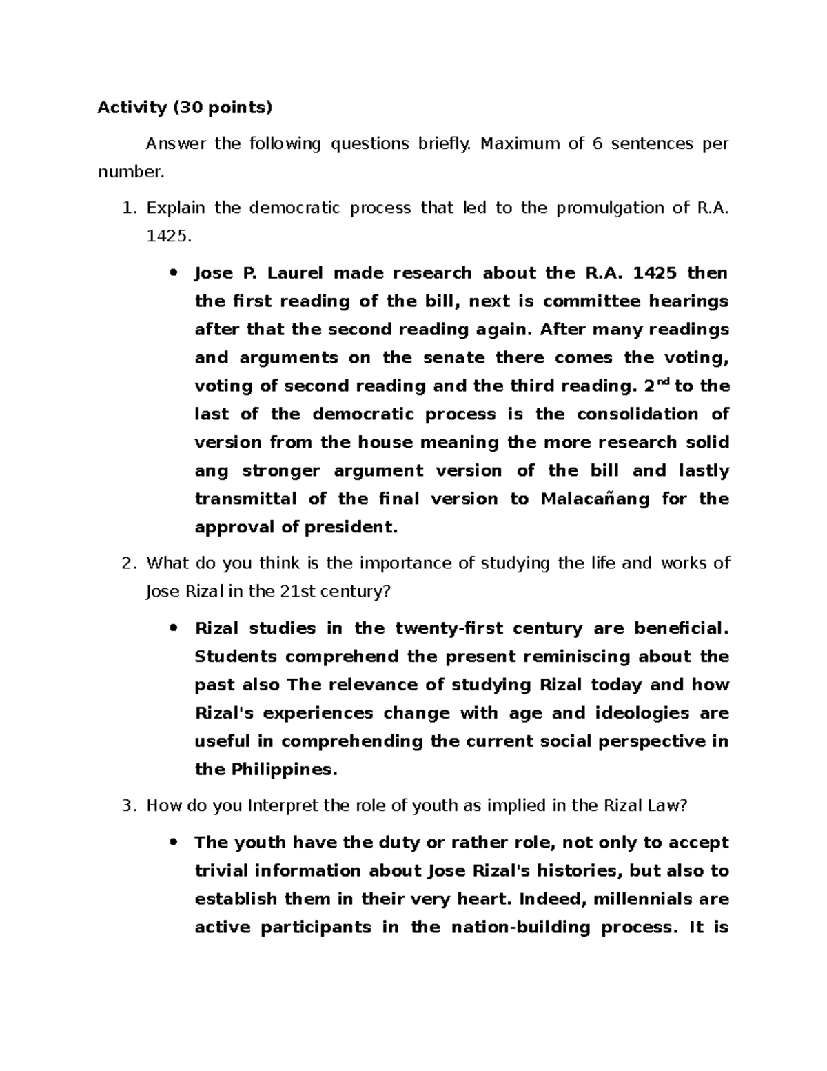 Lesson 1 - Application - Answer the following questions briefly ...