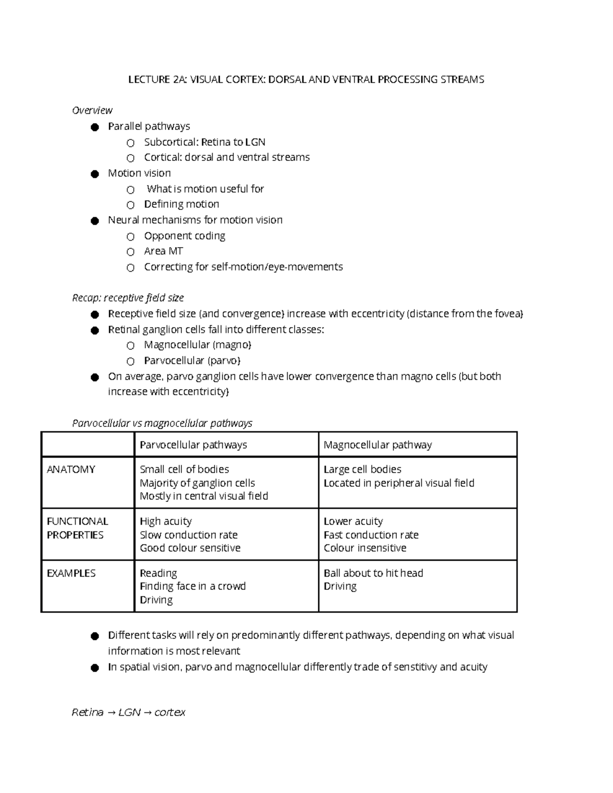 Lecture 2a Visual Cortex Dorsal And Ventral Processing Streams Lecture 2a Visual Cortex