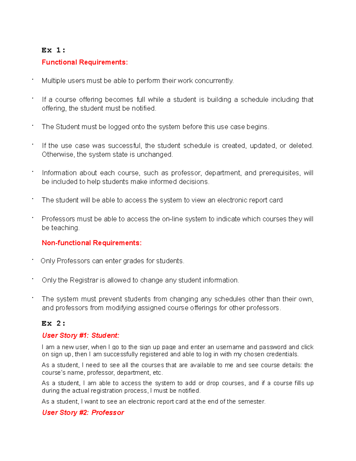 SWE - 9.3/10 - Ex 1: Functional Requirements: · Multiple users must be ...