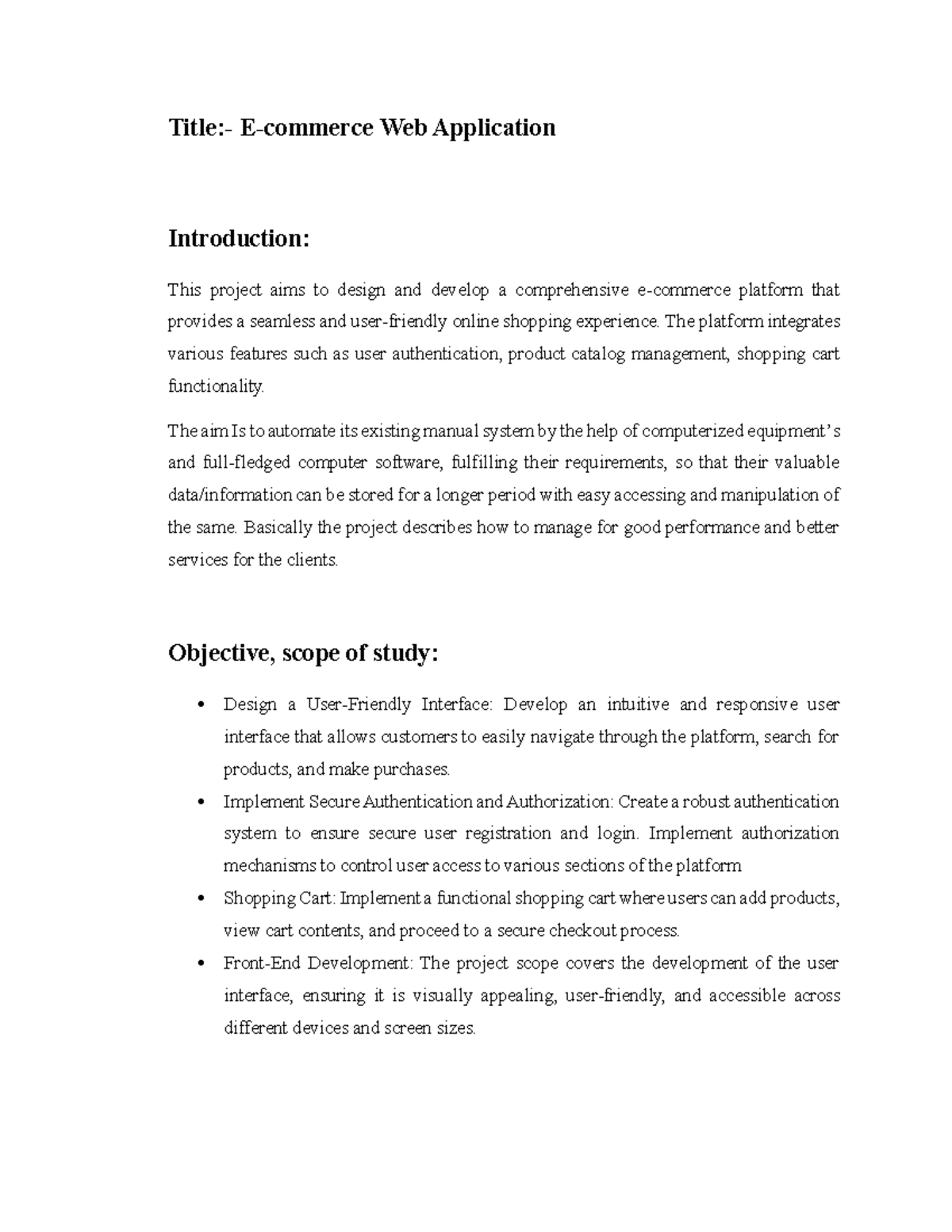 E-commerce synopsis - Title:- E-commerce Web Application Introduction ...