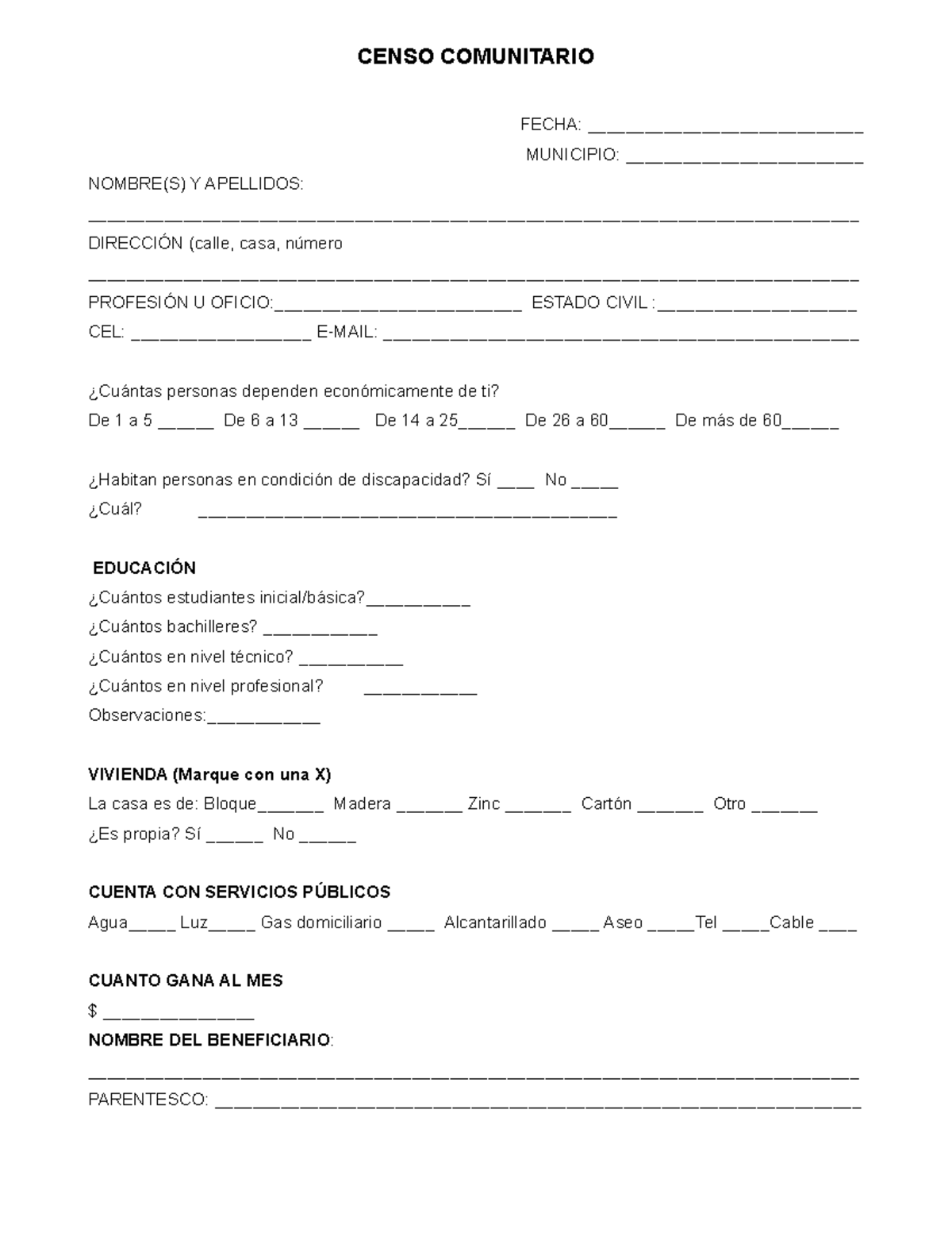 Censo comunitario - kjkh - CENSO COMUNITARIO FECHA ...