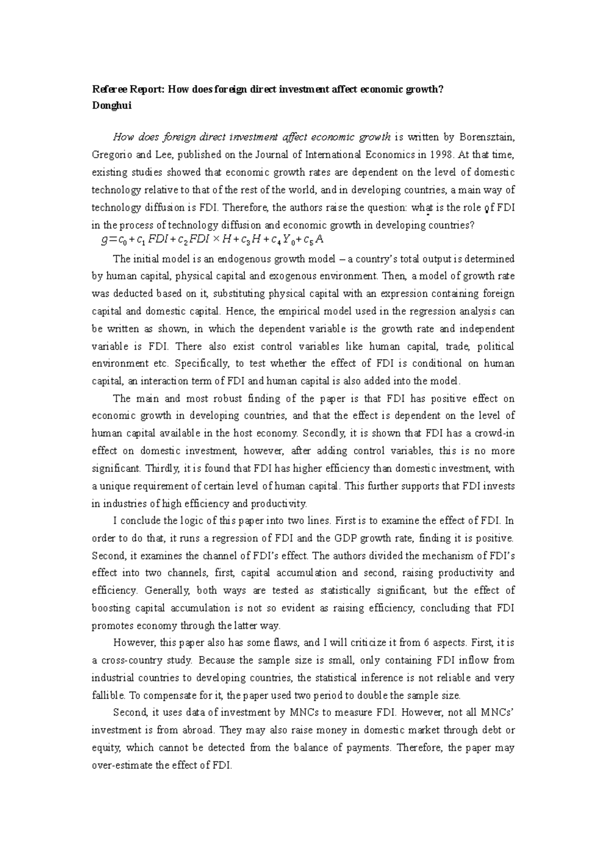 Refereee report: How does foreign direct investment affect economic ...