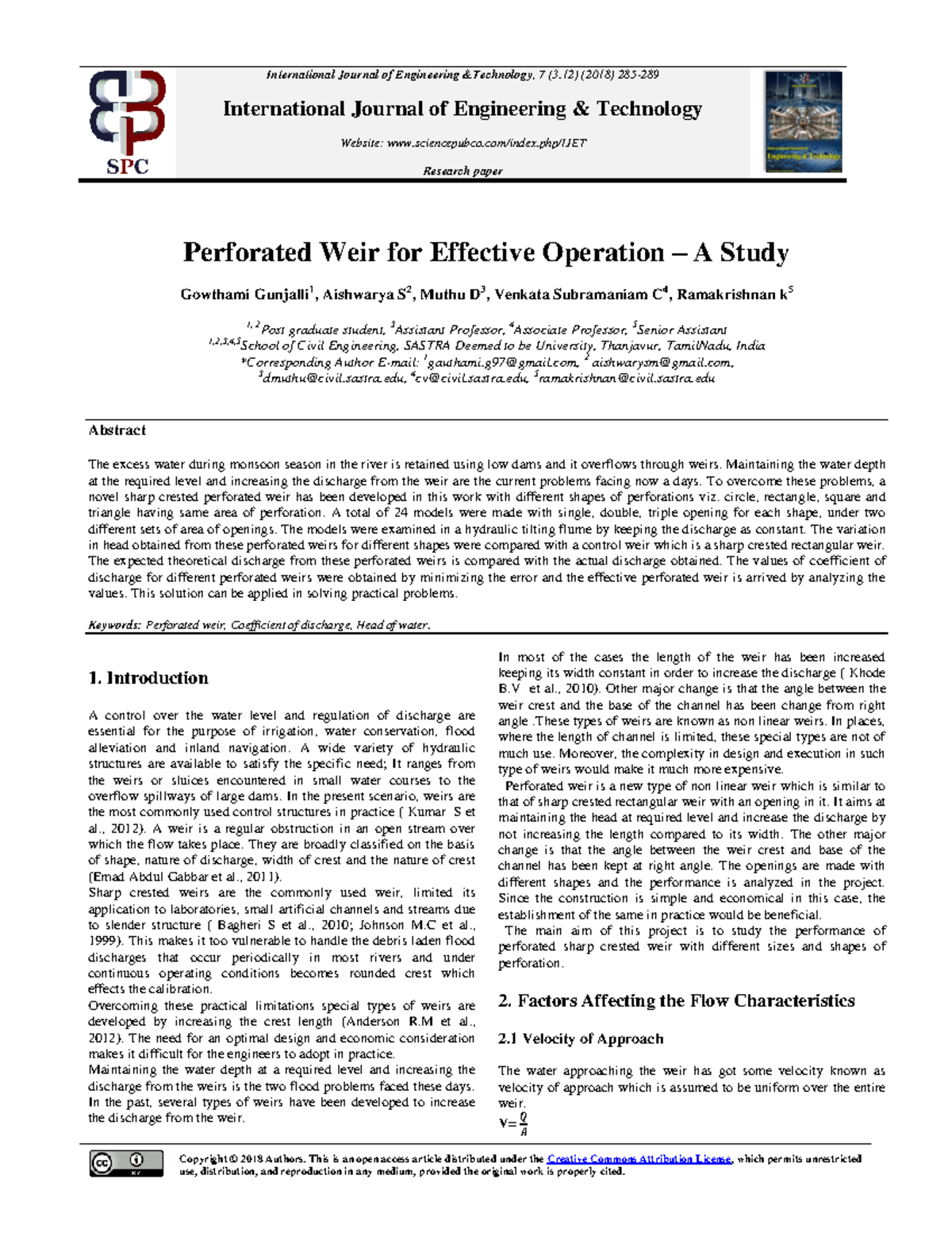Perforated Weir for Effective Operation - A Study - Copyright © 201 8 ...