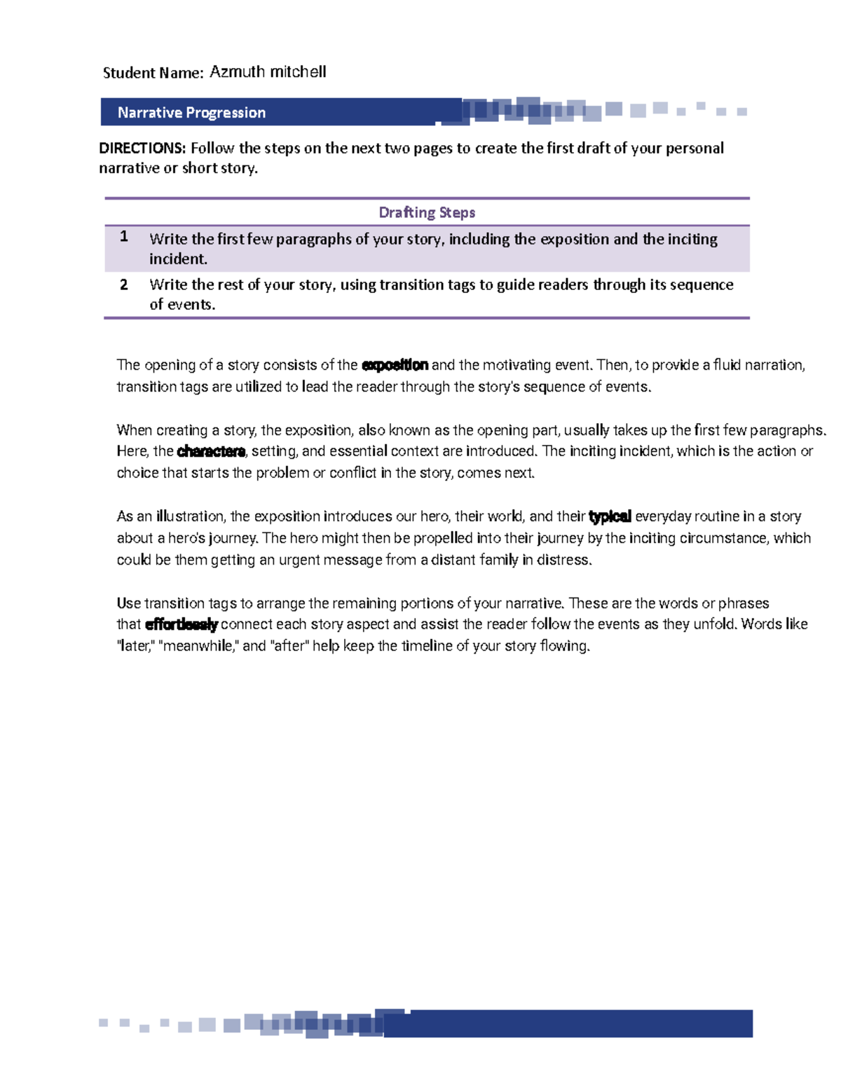 Kami Export - Narrative Progression - Narrative Progression DIRECTIONS ...