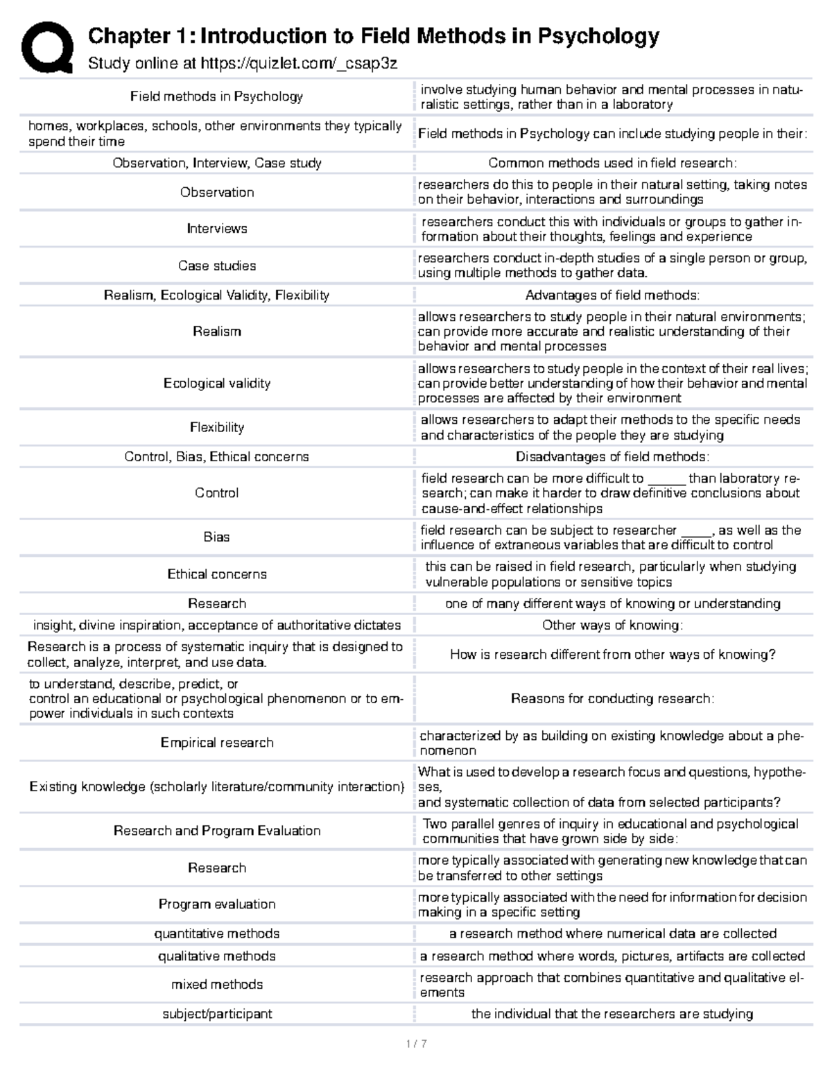 Fmp 1 - .... - Study online at quizlet/_csap3z Field methods in ...