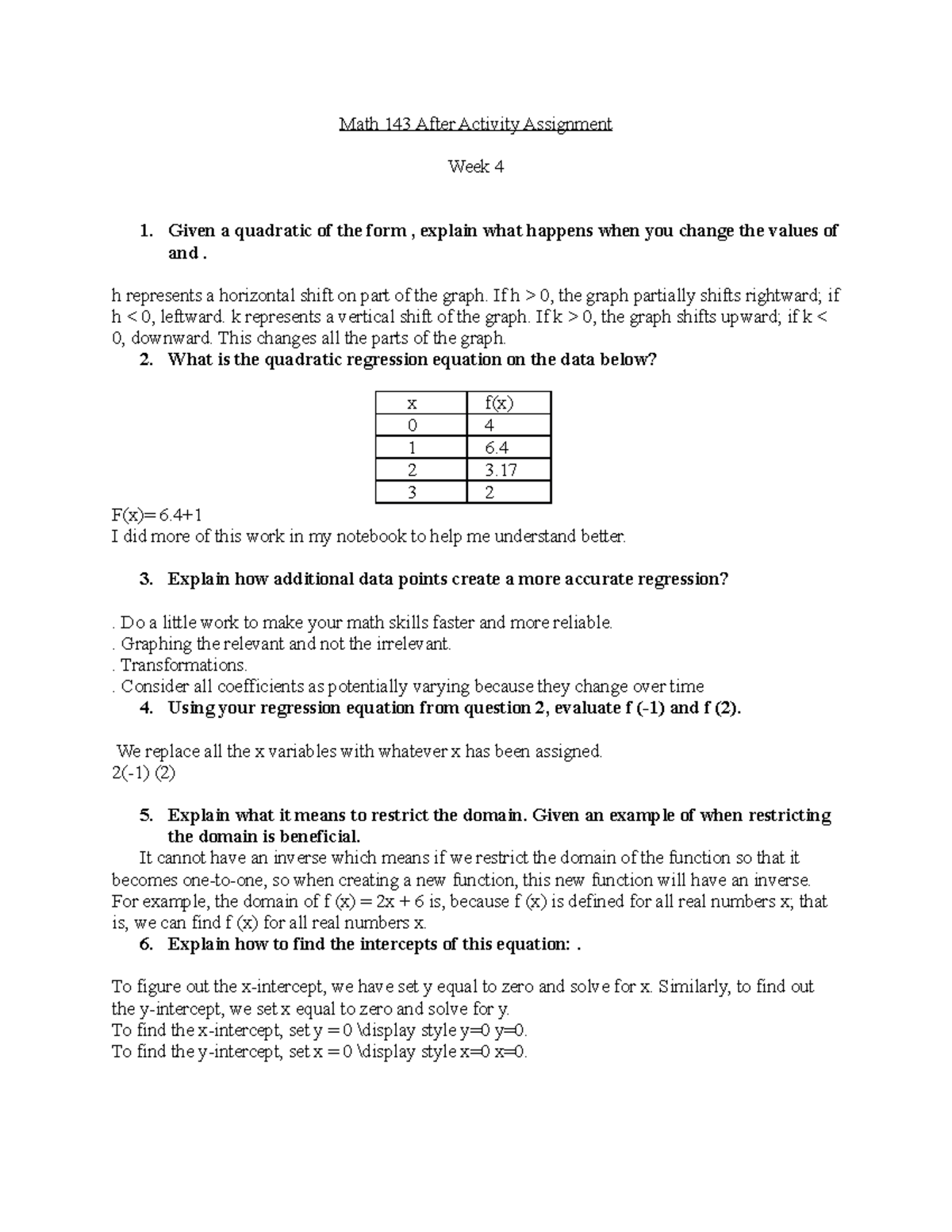 Math 143 Week 4 Assignment (Desmos) - Math 143 After Activity ...