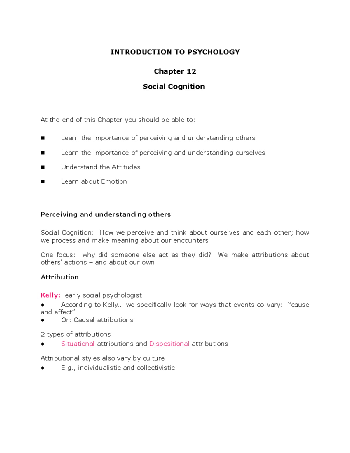 Psychology lecture 8 - INTRODUCTION TO PSYCHOLOGY Chapter 12 Social ...