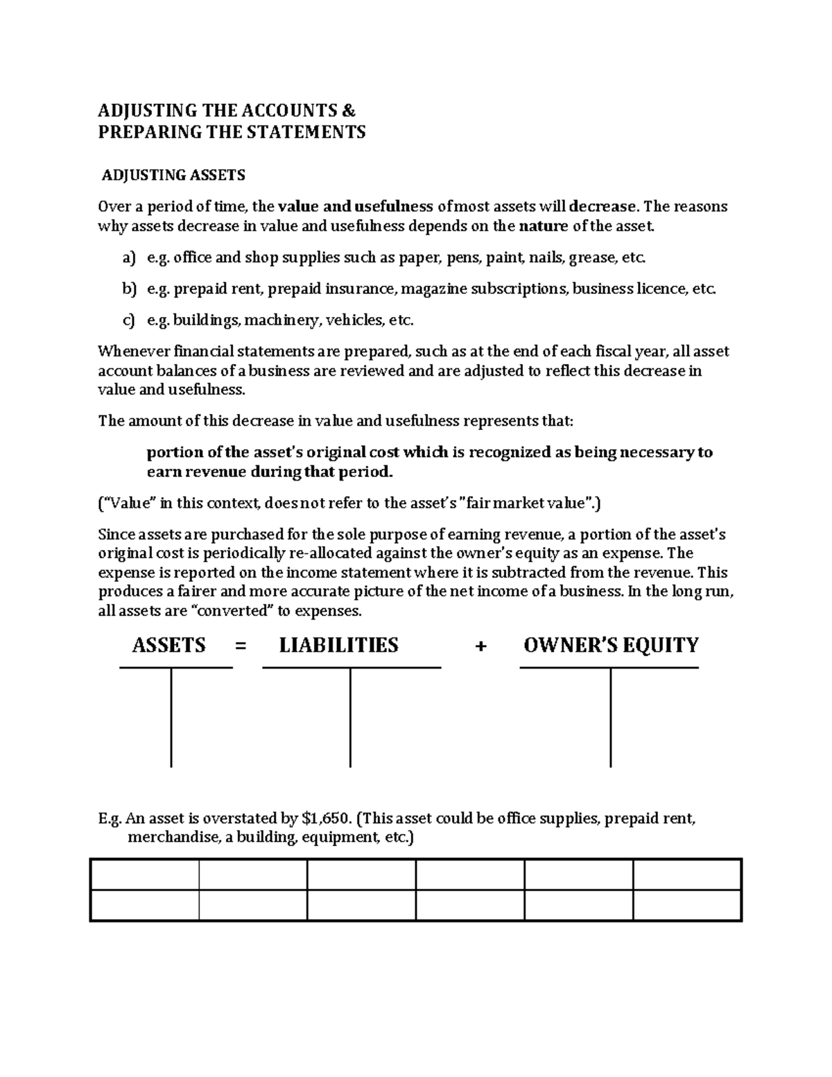 1110 Chapter 3 Adjusting Entries Notes - ADJUSTING THE ACCOUNTS ...