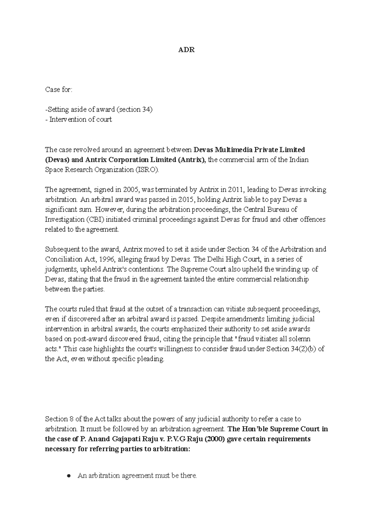 Environmental law - ADR Case for: -Setting aside of award (section 34) Intervention of court The ...