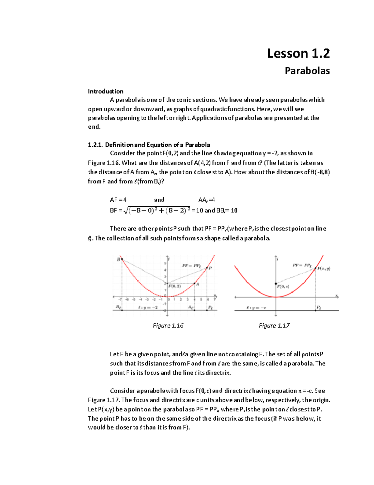 Week 002 Parabolas - help you - Lesson 1. Parabolas Introduction A ...