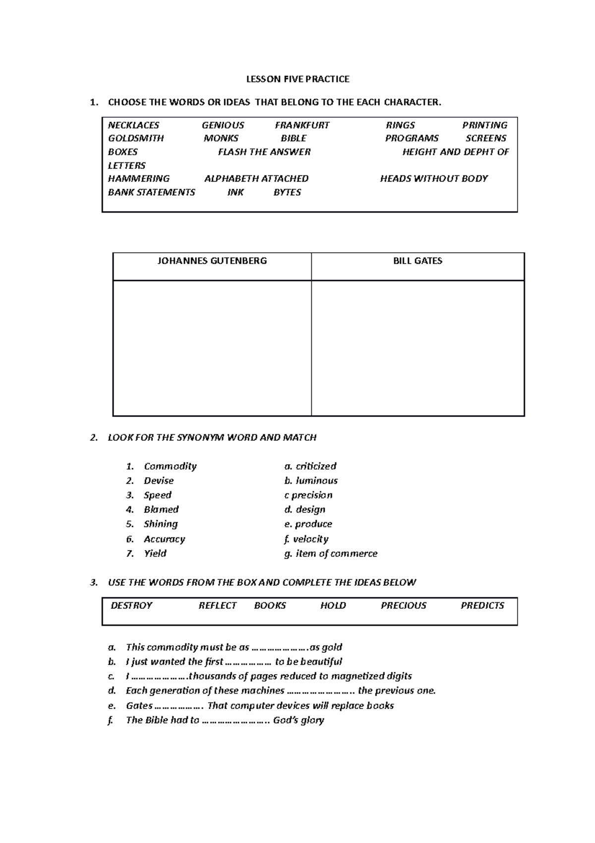 Lesson FIVE Practice - LESSON FIVE PRACTICE 1. CHOOSE THE WORDS OR ...