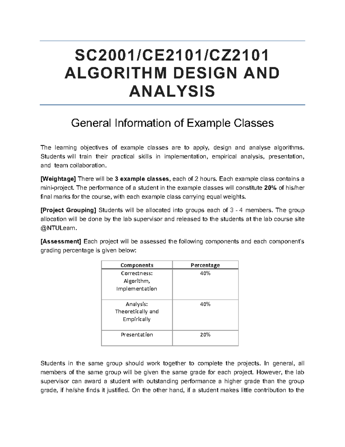 CX2101 Example Class - General Information - SC2001/CE2101/CZ ALGORITHM DESIGN AND ANALYSIS ...
