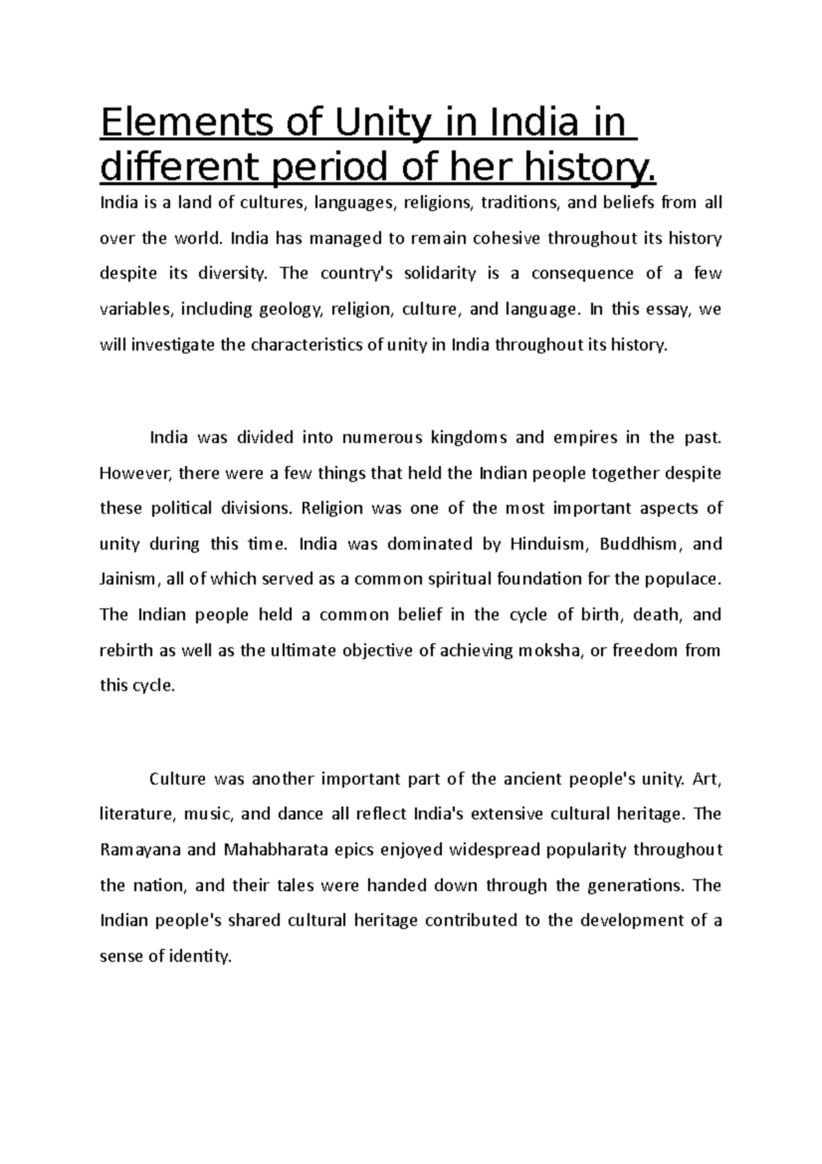 Elements of Unity in India in different period of her history - India ...