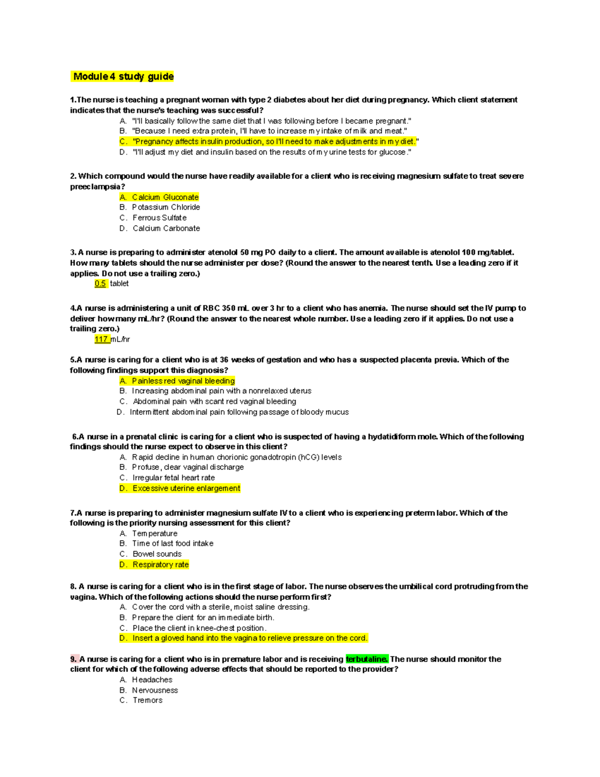 Module 4 study guide - Module 4 study guide 1 nurse is teaching a ...