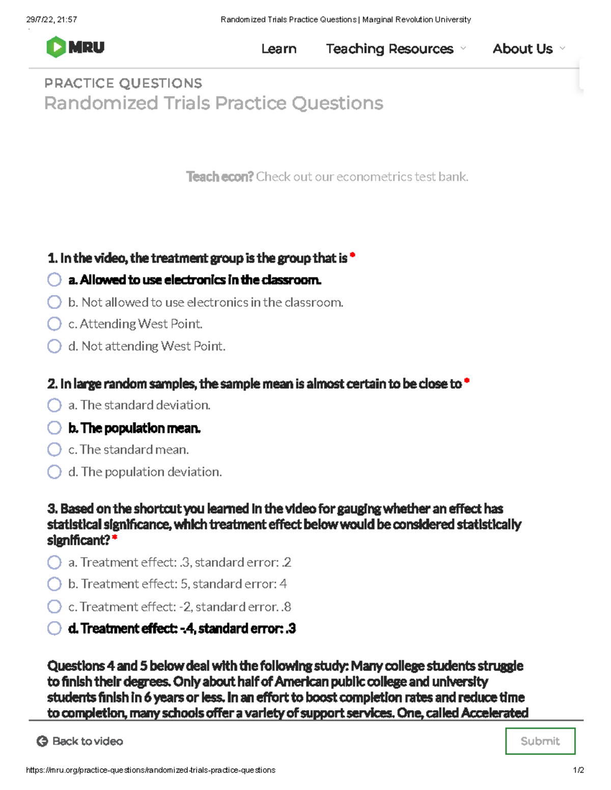 Randomized Trials Practice Questions Marginal Revolution University ...