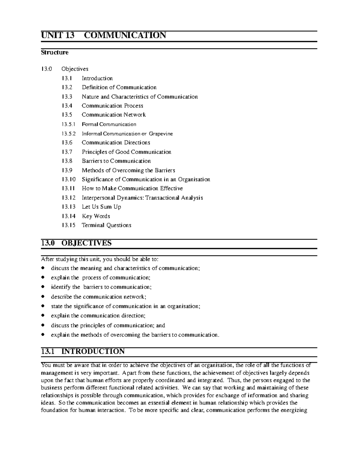 Unit-13 - cleared - UNIT 13 COMMUNICATION Structure 13 Objectives 13 Introduction 13 Definition ...