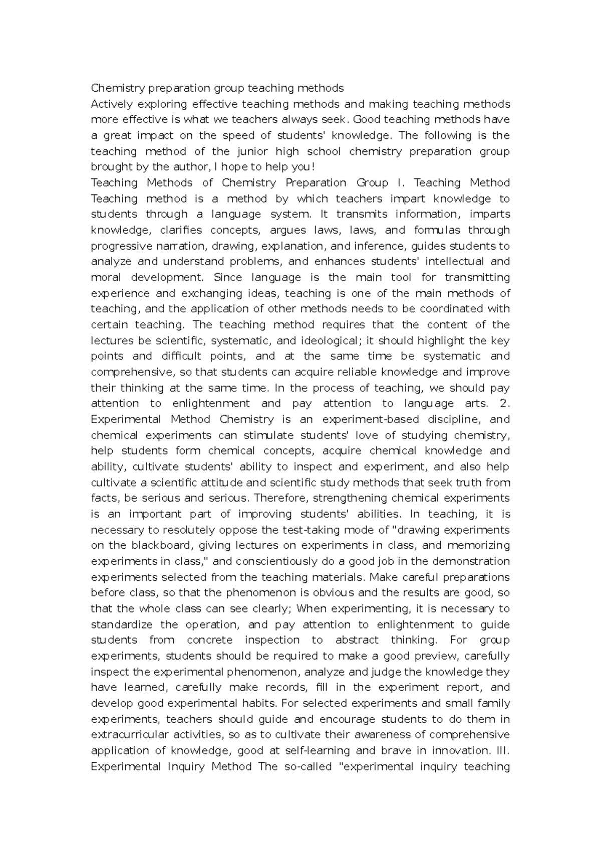 Chemistry preparation group teaching methods - Good teaching methods ...