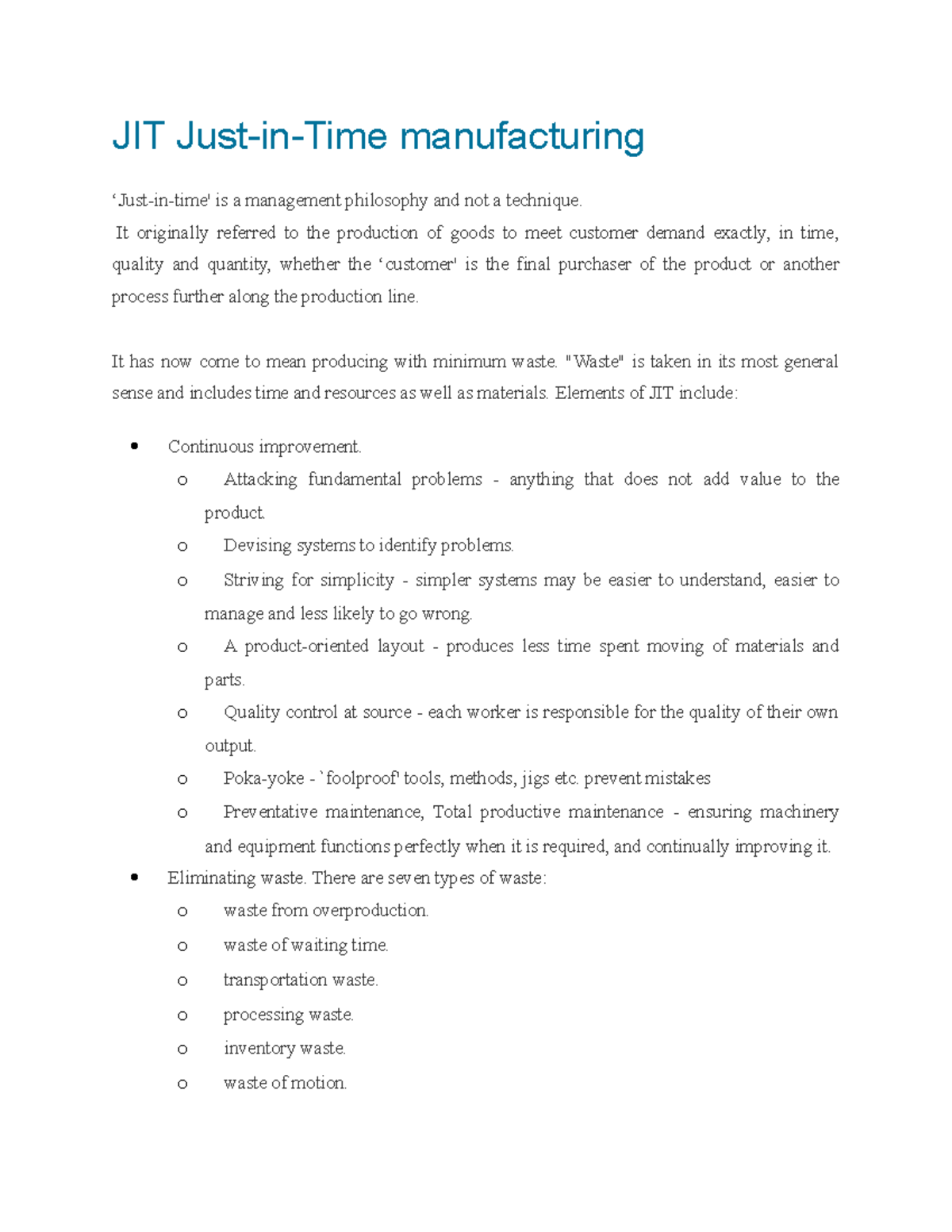 JIT - Pitt - JIT Just-in-Time manufacturing ‘Just-in-time' is a ...