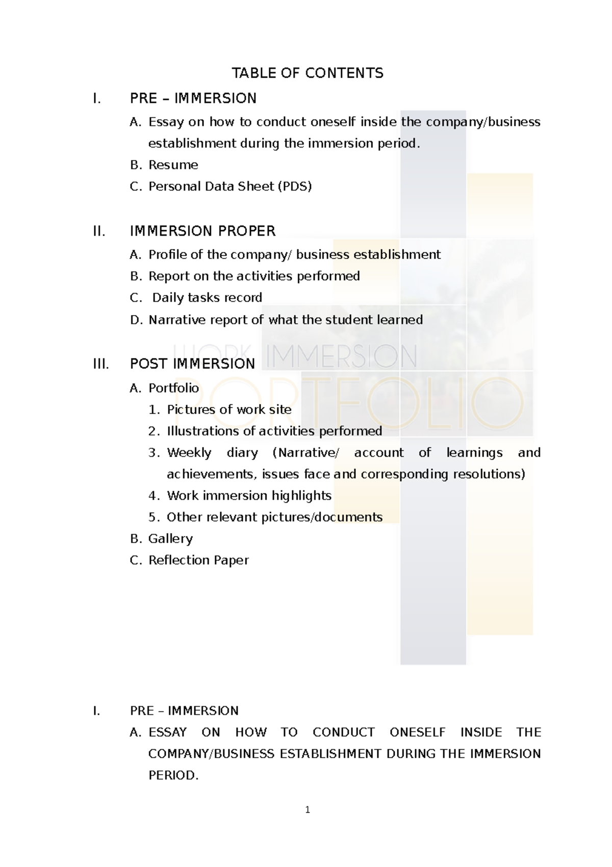 Portfolio-Content - CONTENT OF PORTFOLIO - TABLE OF CONTENTS I. PRE ...