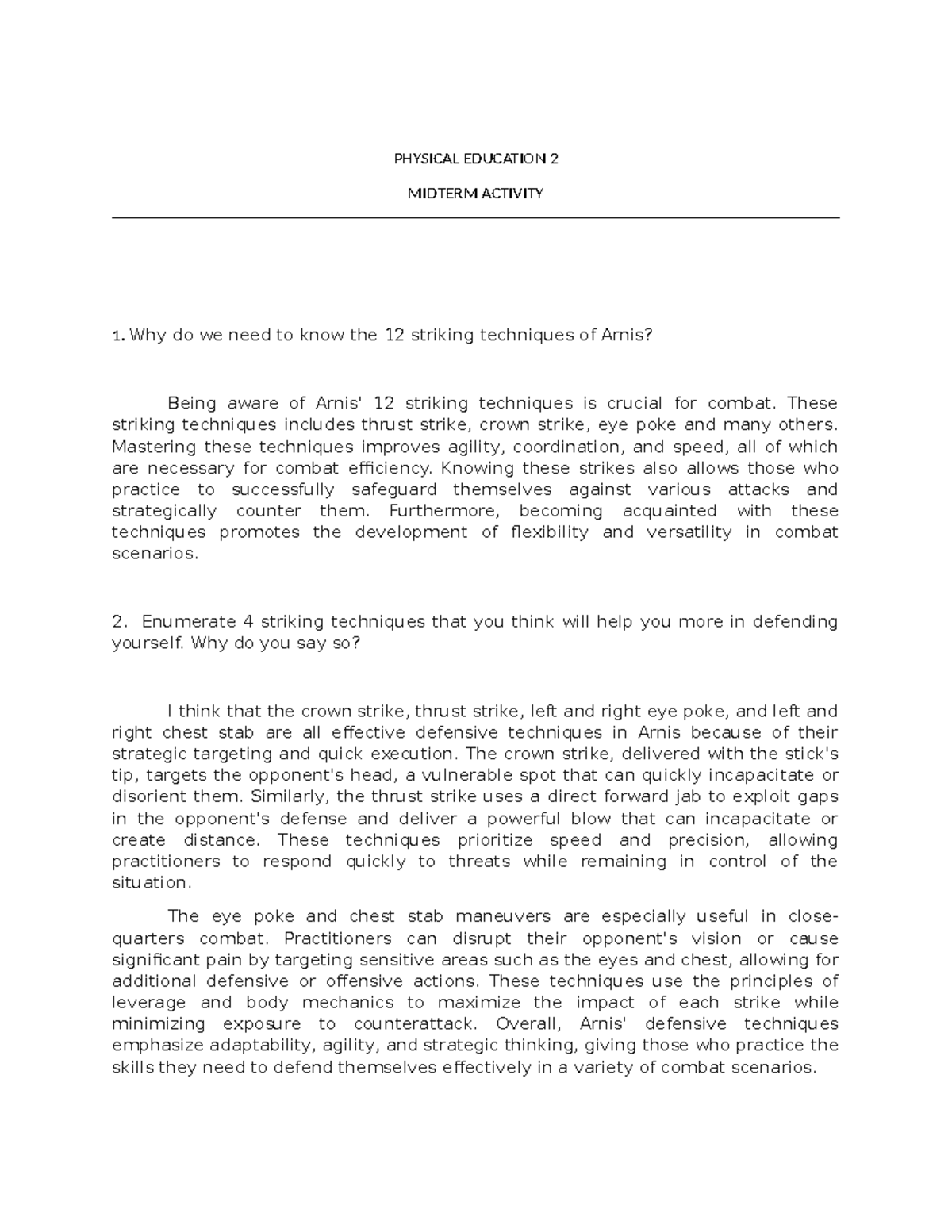 PE Activity Midterm - PHYSICAL EDUCATION 2 MIDTERM ACTIVITY Why do we need to know the 12 ...