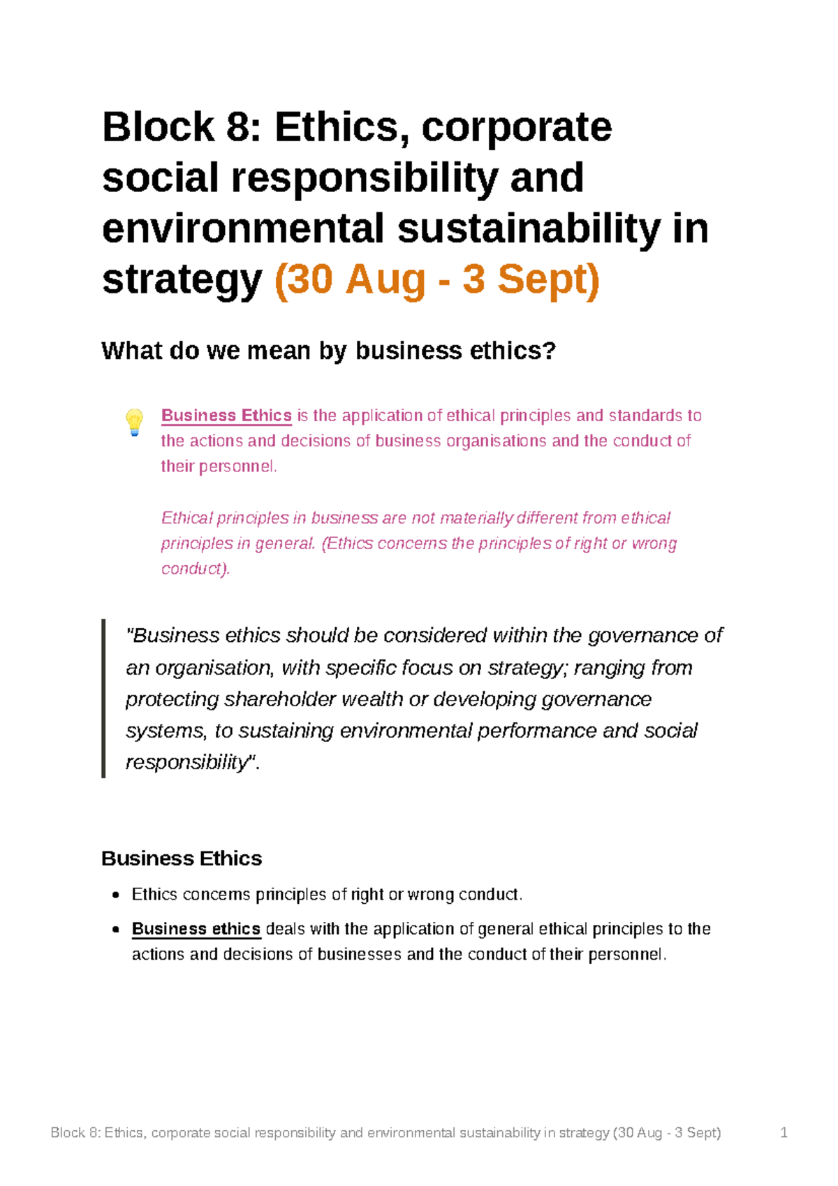 Block 8 Ethics corporate social responsibility and environmental ...