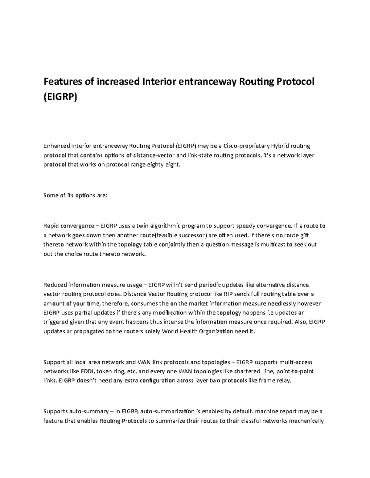 Features of increased Interior entranceway Routing Protocol ( Eigrp ...