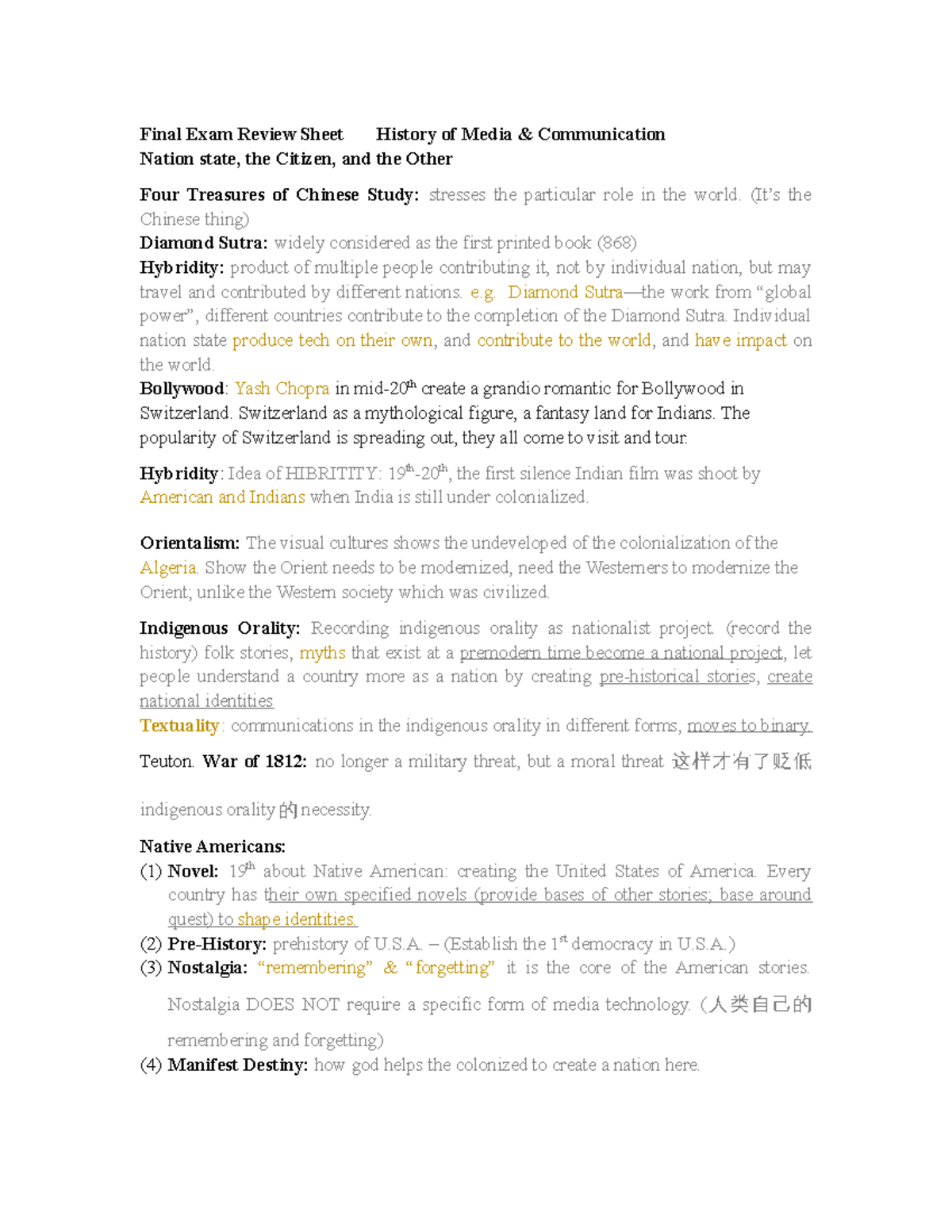 History of Media Final Exam Review Sheet - Final Exam Review Sheet ...