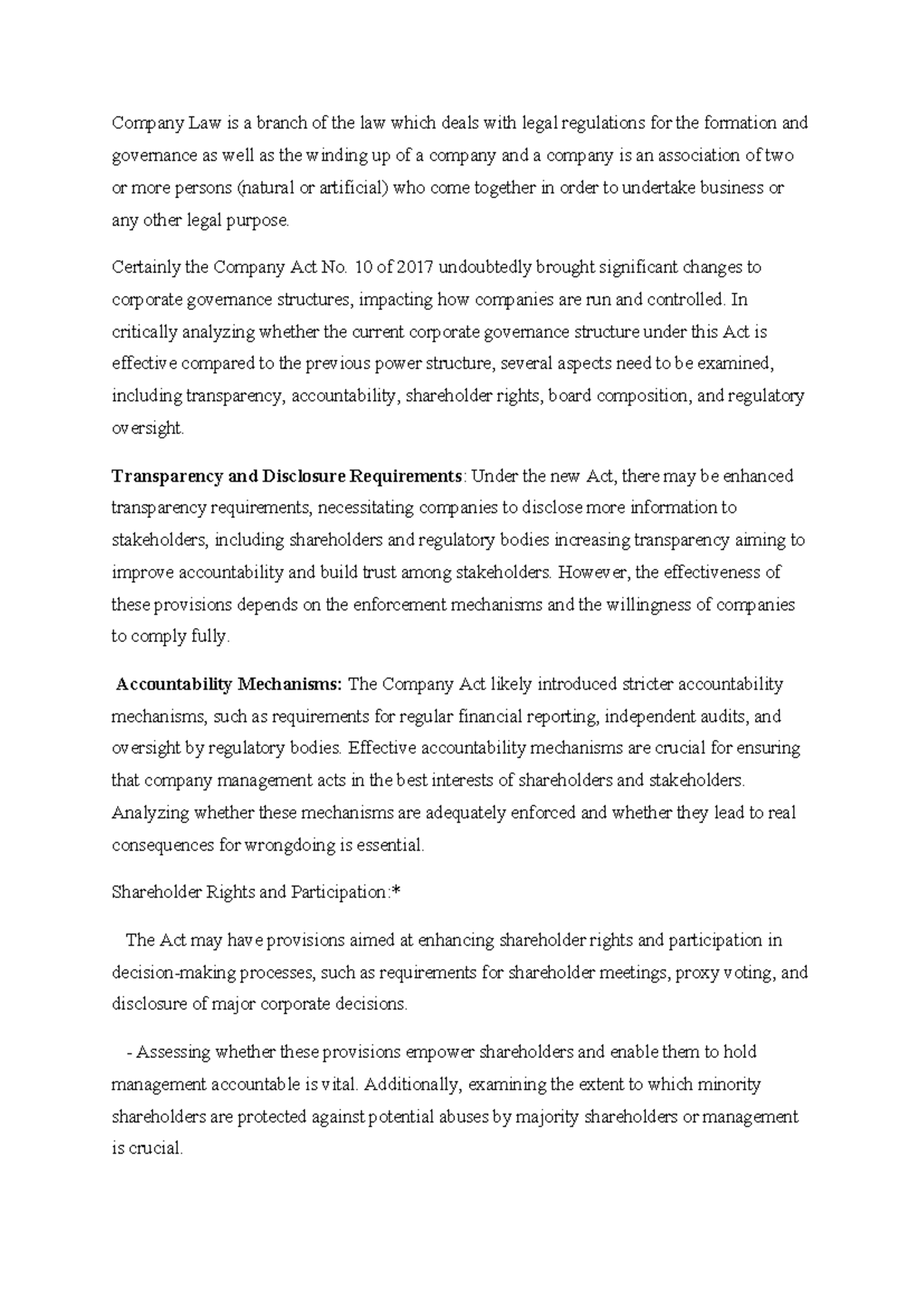 Company Assignment - Company Law is a branch of the law which deals ...